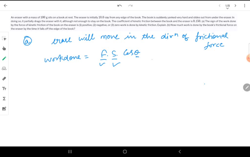 SOLVED:An eraser with a mass of 100 g sits on a book at rest. The ...