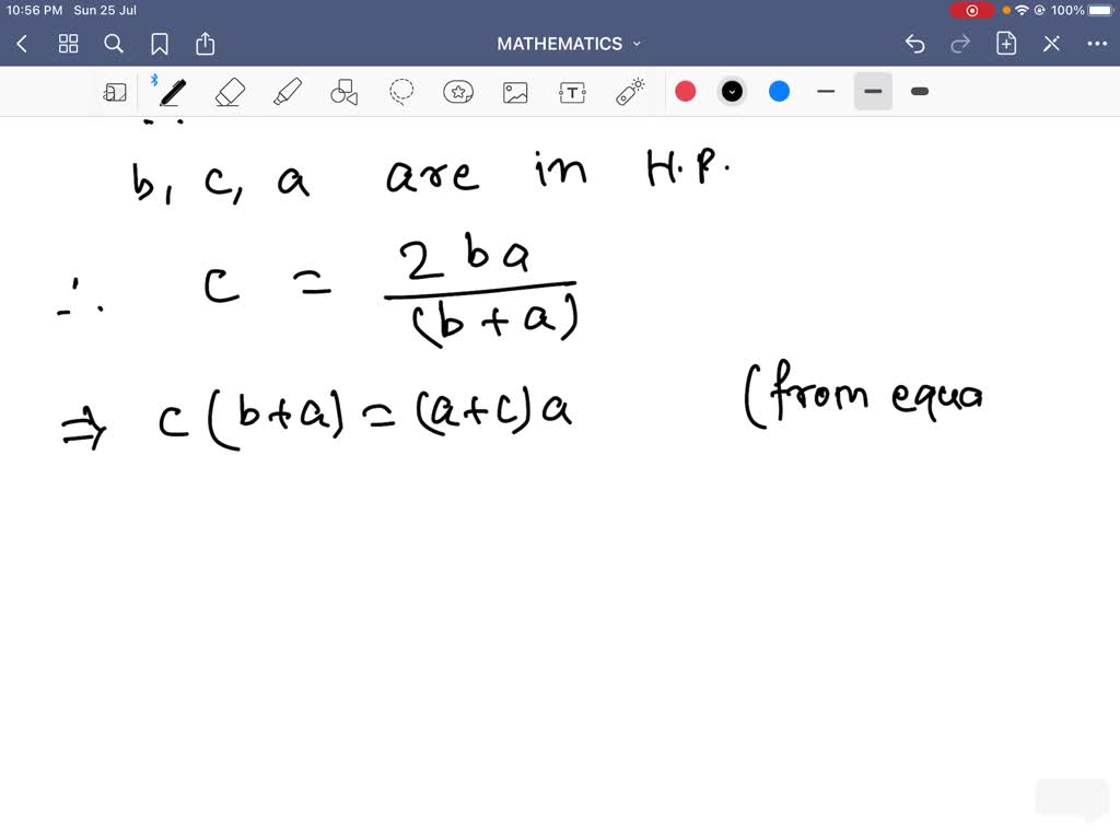 If a, b, c be in A.P. b, c, a be in H.P. then prove that c, a, b are in ...