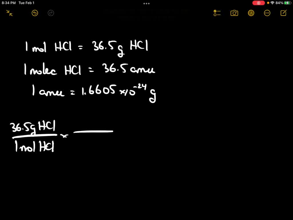 SOLVED:The molar mass of HCl is 36.5 g / mol, and the average mass per ...