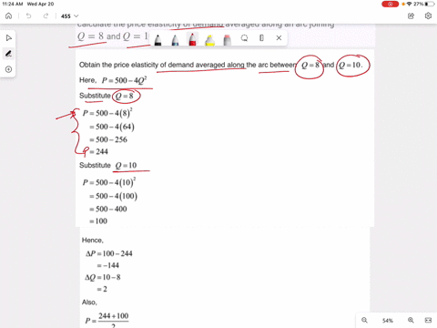 SOLVED: Given the demand function P=500-4 Q^2 calculate the price ...