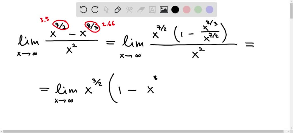 SOLVED:Calculate each limit in Exercises. limx →∞ (x^7 / 2-x^8 / 3)/(x^2)