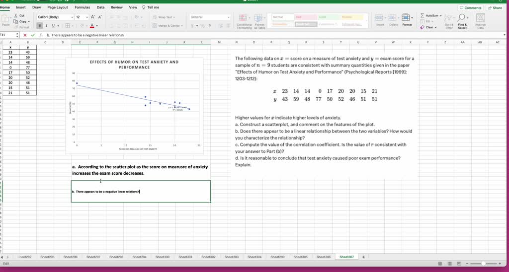 The following data on x= score on a measure of test anxiety and y= exam ...