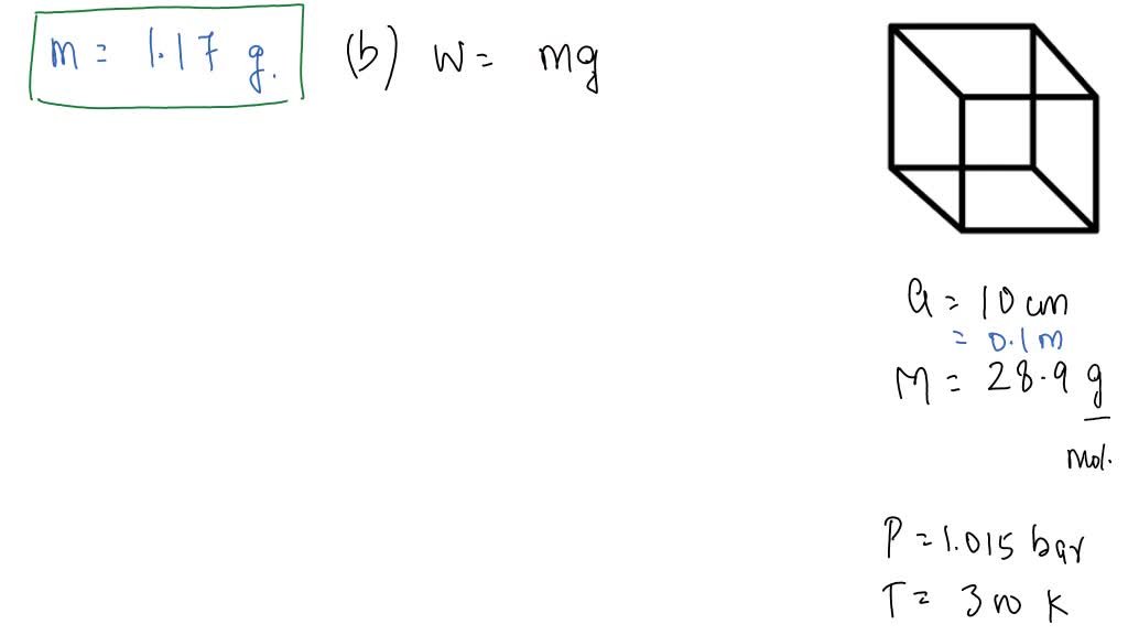 A cube 10.0 cm on each edge contains air (with equivalent molar mass 28 ...