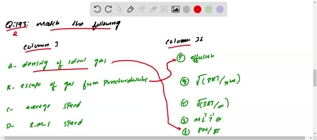 Match the following: Column I A. density of ideal gas B. escape of gas ...