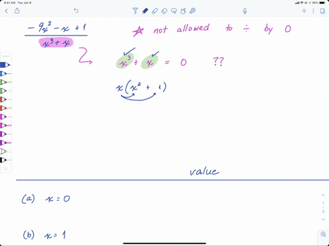 SOLVED:Determine which of the values (a) through (d), if any, must be excluded from the domain ...