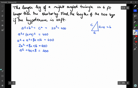 Solved One Leg Of A Right Triangle Is 4 Inches Longer Than The Other