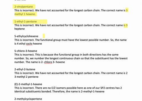 SOLVED: I many of the following names are correct? Correct the incorrect names. a. 3 -pentene b ...