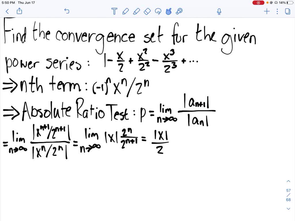 SOLVED:Find the convergence set for the given power series. Hint: First ...