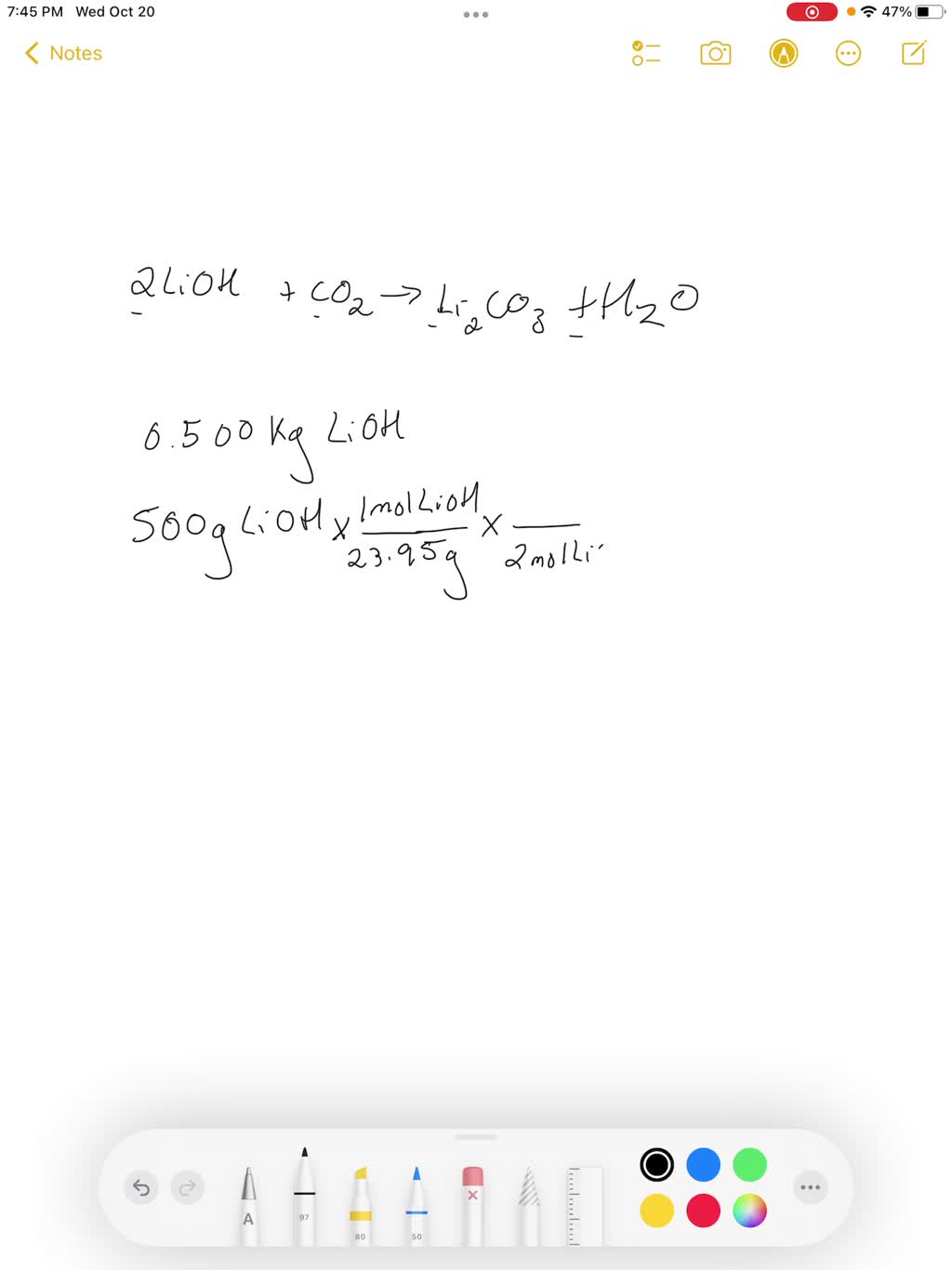 SOLVED: a.Lithium hydroxide reacts with carbon dioxide to make lithium carbonate and water. a ...
