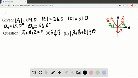 SOLVED:(II) Three vectors are shown in Fig. 38 . Their magnitudes are given in arbitrary units ...