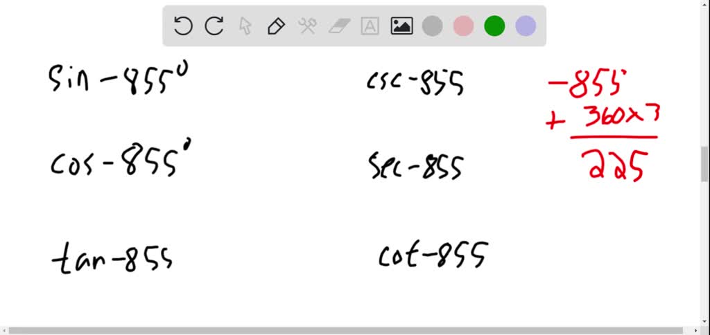 SOLVED:Find exact values of the six trigonometric functions for each angle. Rationalize ...