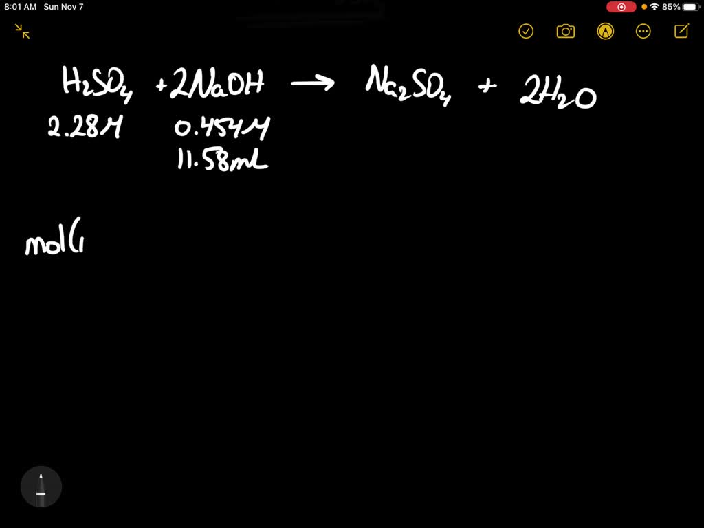 SOLVED:What is the molarity of a sulfuric acid solution that is 19.6 % ...