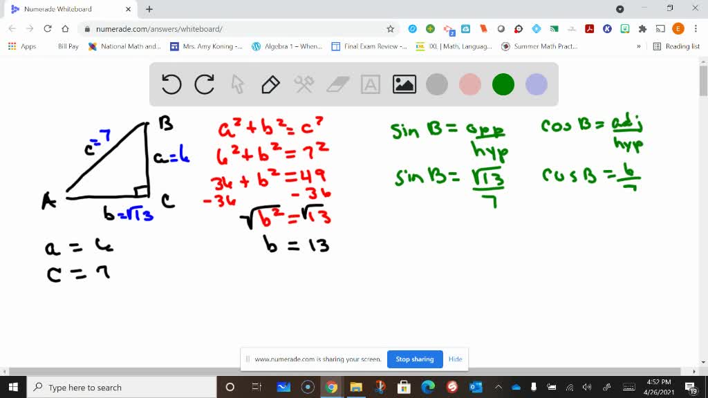 SOLVED:Suppose ABC is a right triangle with sides of lengths a, b, and c and right angle at C ...