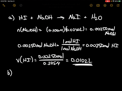 SOLVED:Find the volume of 0.245 M HI solution required to titrate (a) 25.0 mL of 0.100 M NaOH (b ...