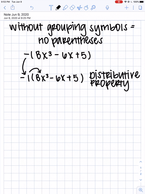 SOLVED: Write an equivalent expression without using grouping symbols. -(8 x^3-6 x+5) | Numerade