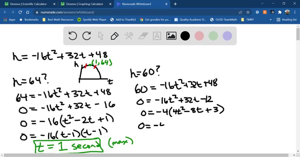 SOLVED:An object projected from a height of 48 ft with an initial velocity of 32 ft per sec ...