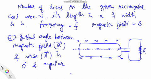 SOLVED:A rectangular coil of N turns and of length a and width b is rotated at frequency f in a ...