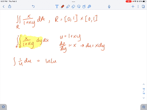 SOLVED:Calculate the double integral. ∬x (x)/(x^2+y^2) d A, R=[1,2] ×[0,1]