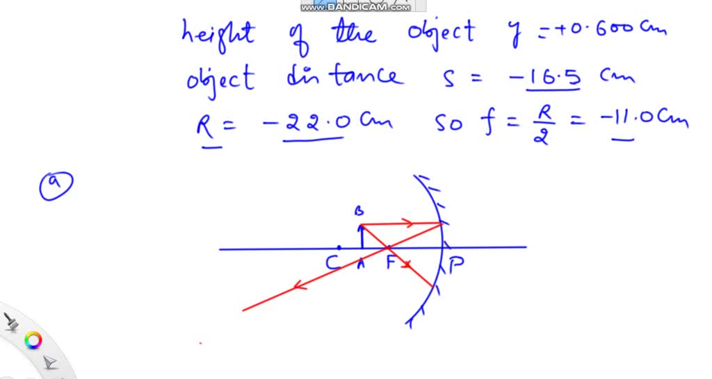An object 0.600 cm tall is placed 16.5 cm to the left of the vertex of ...