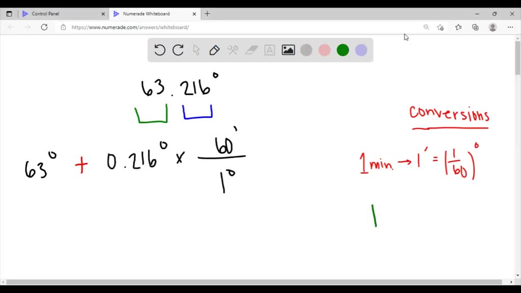 ⏩SOLVED:Convert the angle 63 ·216^∘ to degrees, minutes and seconds ...