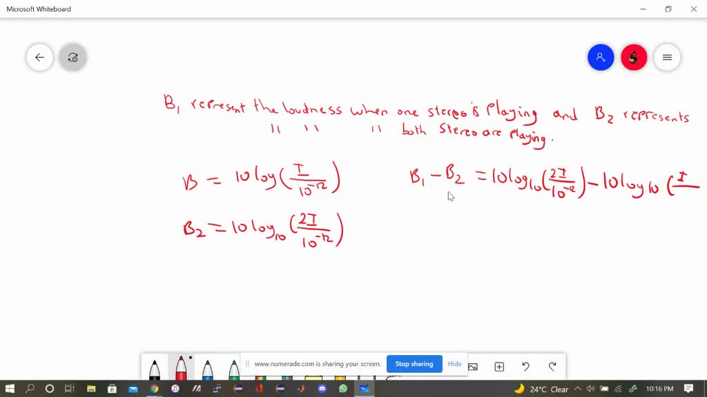 SOLVED:Use the following information. The relationship between the number of decibels βand the ...