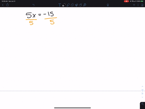 SOLVED:Solve and check. 5 x=-15