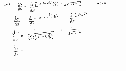 SOLVED:Tractrix Consider the equation of the tractrix y=a sech^-1(x / a ...