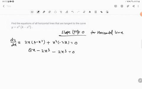 SOLVED:Find the equations of all horizontal lines that are tangent to ...