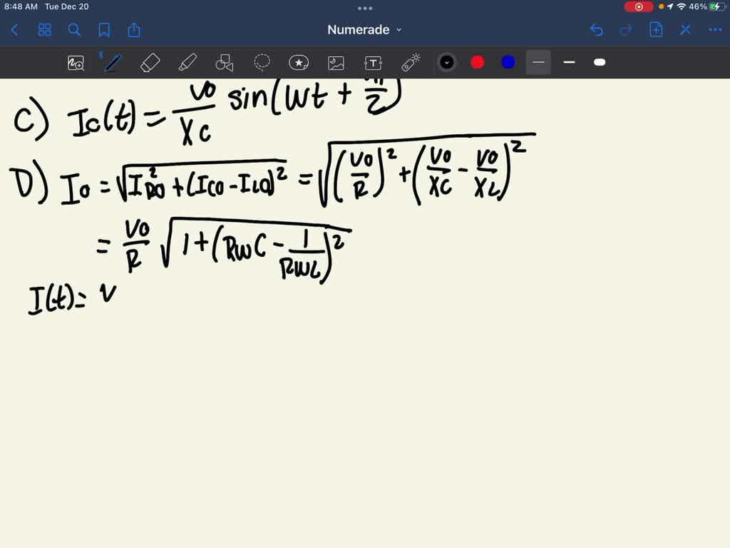 A series RLC circuit is connected to a generator with a voltage νs(t)=V0 cos(ωt+π/ 3)(V). (a ...