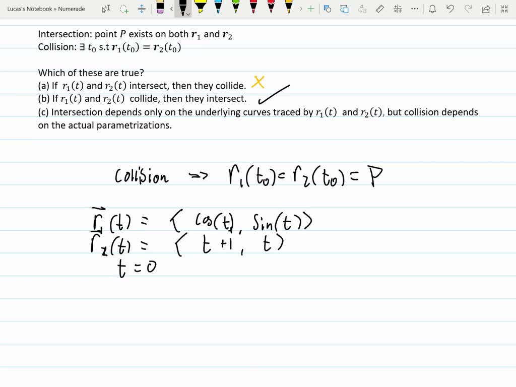 In Exercises 36-38, two paths 𝐫1(t) and 𝐫2(t) intersect if there is a ...