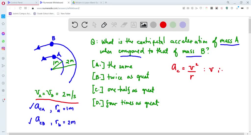 SOLVED:Two masses, A and B, move in circular paths as shown in the ...