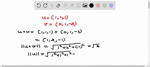 SOLVED:Verify the triangle inequality for the vectors 𝐮 and 𝐯. 𝐮=(-1,1 ...