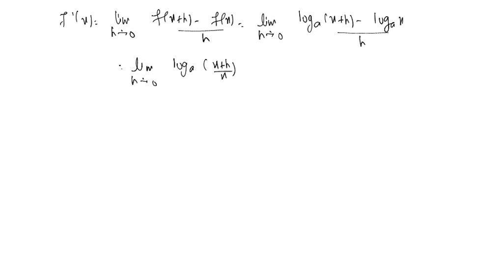 ⏩SOLVED:Find the derivative of y=f(x)=loga x, using first principle. | Numerade