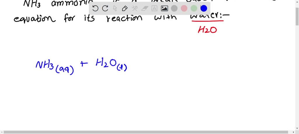 SOLVED:Ammonia, NH3, is a weak base. Write the equation for its ...