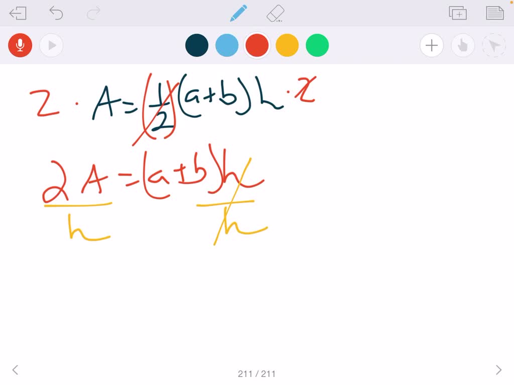 SOLVED:Area of a Trapezoid Solve for b: A=(1)/(2)(a+b) h