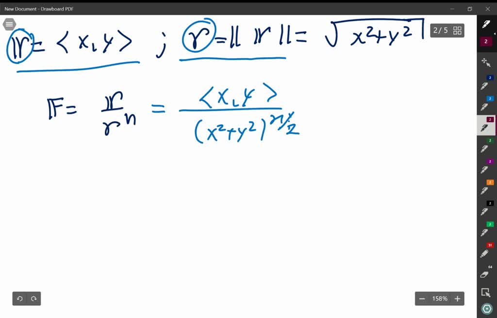 SOLVED:Use the notation 𝐫= x, y and r=𝐫=√(x^2+y^2). Show that (𝐫)/(r^n)=( x, y )/((x^2+y^2)^n ...