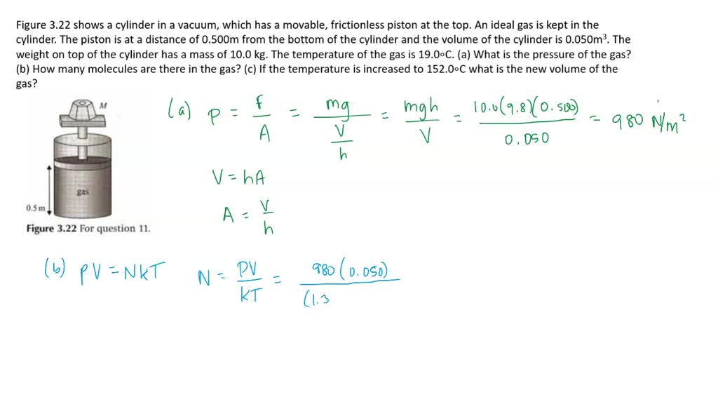 Figure 3.22 shows a cylinder in a vacuum, which has a movable ...