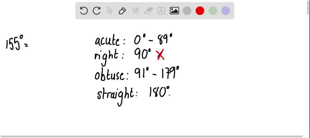 SOLVED:Classify each angle as acute, obtuse, right, or straight. 155^∘