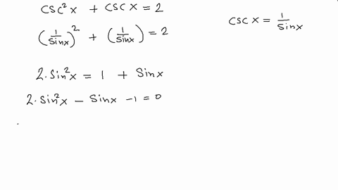 SOLVED:Solve the equation. cscx-2 cotx=0