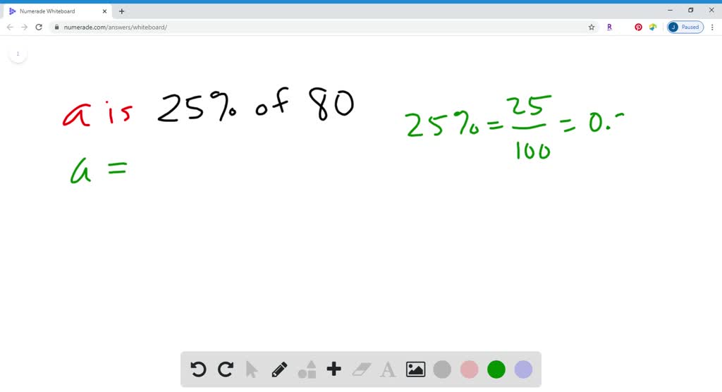 SOLVED:Solve the percent problem. What number is 25% of 80?