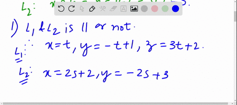 SOLVED:Determine whether the two lines L1 and L2 are parallel, skew, or ...