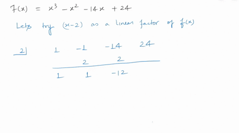 SOLVED:Factor the polynomial function f(x) . Then solve the equation f(x)=0. f(x)=x^3-x^2-14 x+24