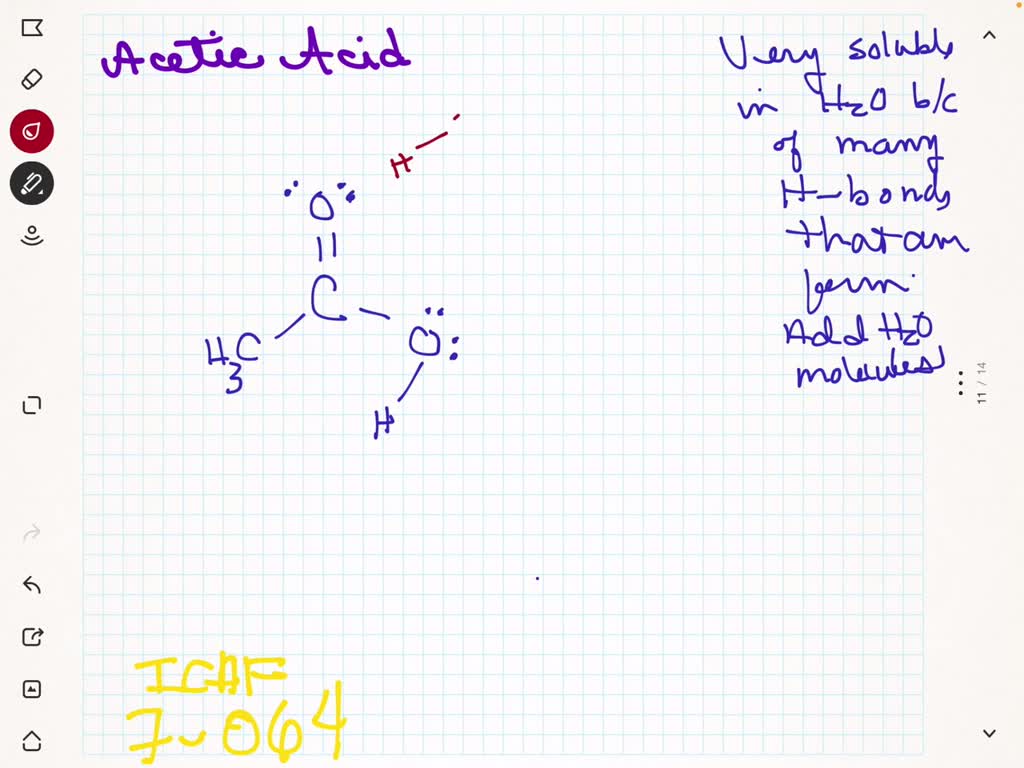 SOLVED:Acetic acid, is very soluble in water because of the many ...