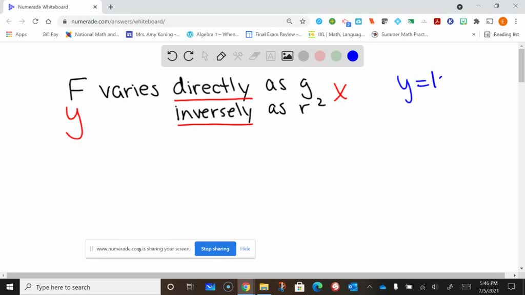 Solved Find A Mathematical Model For The Verbal Statement F Varies Directly As G And Inverselv