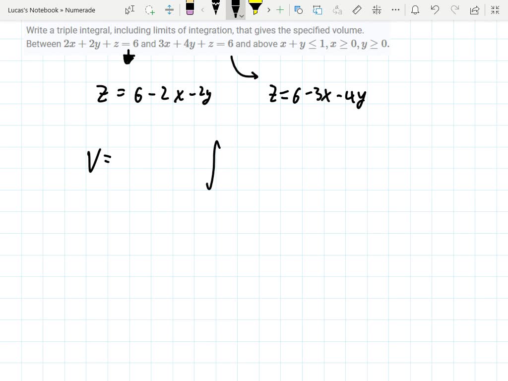 SOLVED:Write a triple integral, including limits of integration, that gives the specified volume ...