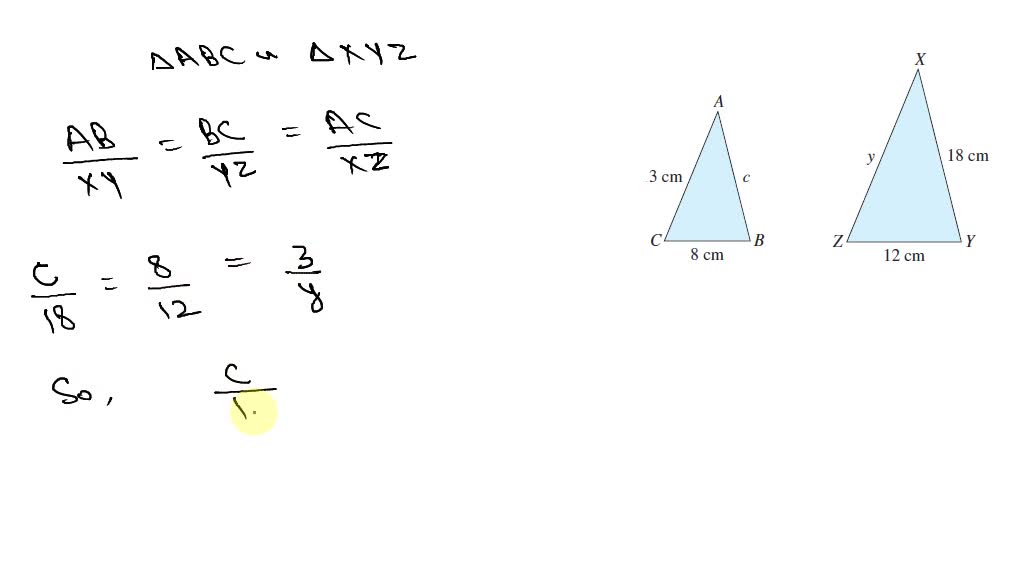 SOLVED:Triangle A B C is similar to triangle X Y Z. Find the lengths of the missing sides ...