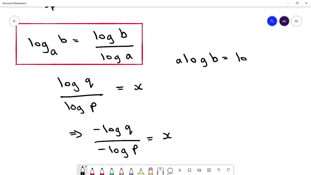 SOLVED:If logp q=x, then log(1)/(p)((1)/(q))= (1) (1)/(x) (2) -x (3) x ...