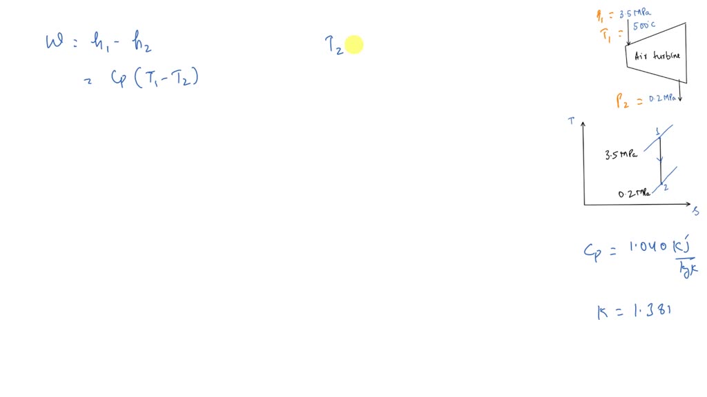 Air at 3.5 MPa and 500^∘ C is expanded in an adiabatic gas turbine to 0 ...