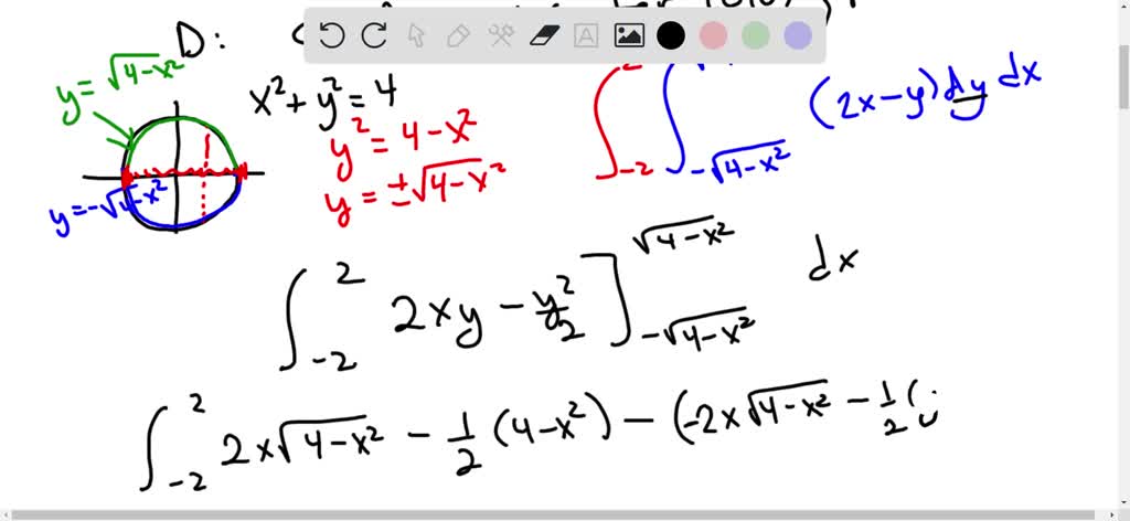 SOLVED: Evalúe la integral doble. (2 x-y) d A, D está acotada por el ...