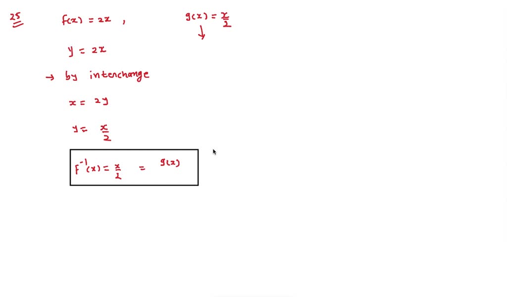 SOLVED:In Exercises 17-28, Show that f and g are inverse functions (a) analytically and (b ...